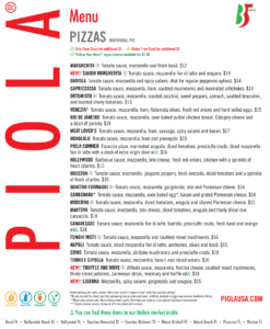 Piola Genuine Italian Pizza Menu in Miami Brickell, FL